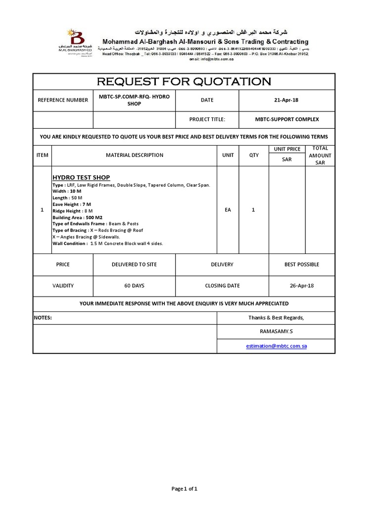 RFQ Structural Materials-01r | PDF | Roof | Engineering