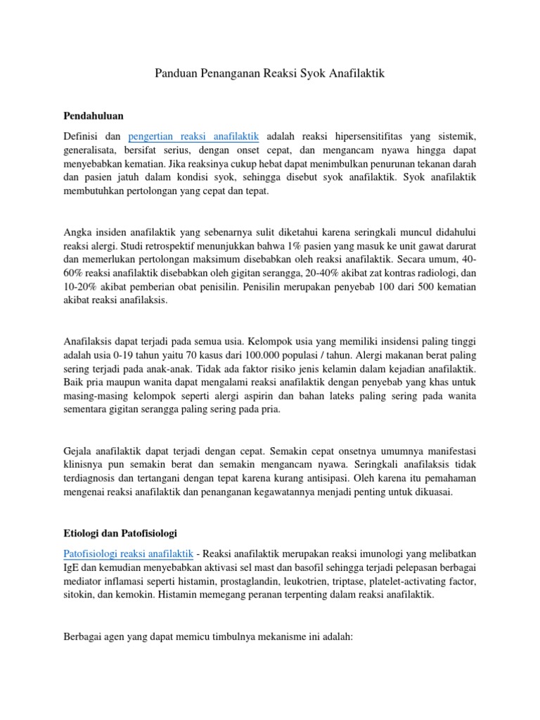 Panduan Penanganan Reaksi Syok Anafilaktik PDF | PDF