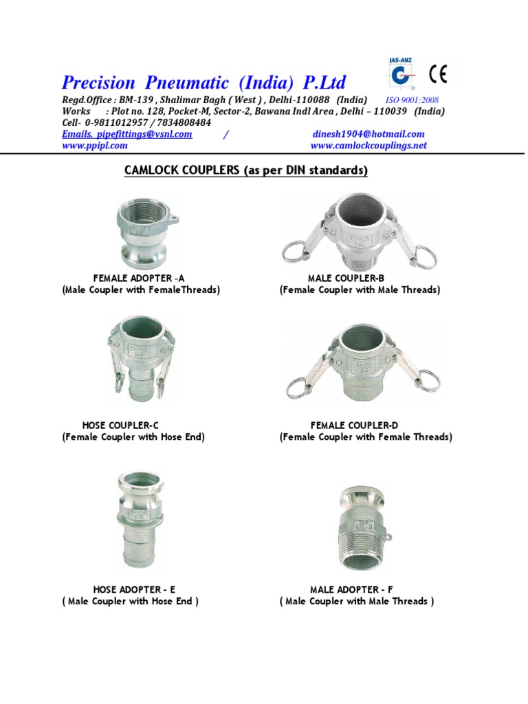 Precision Pneumatic (India) P.LTD: CAMLOCK COUPLERS (As Per DIN ...