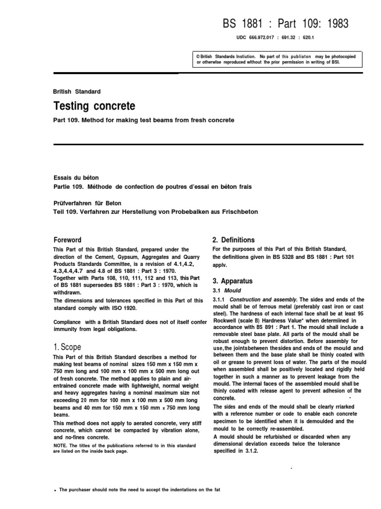 BS 1881-Part 109-83 | PDF | Engineering Tolerance | Concrete