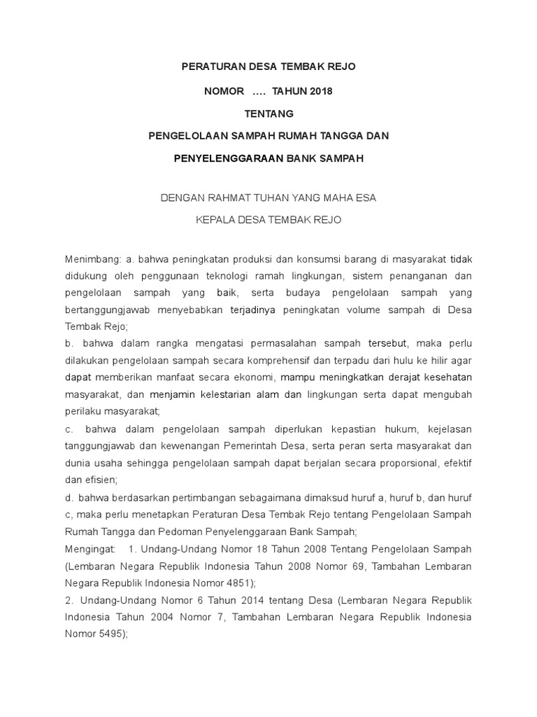 Contoh Draft Perdes Bank Sampah | PDF