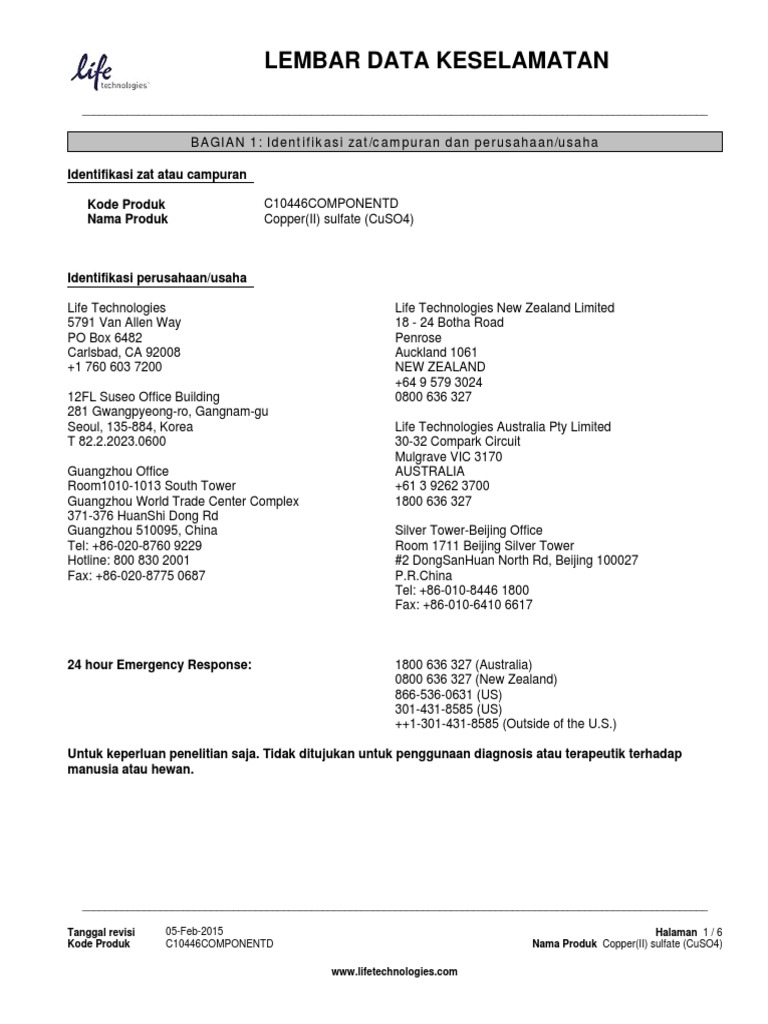 MSDS CuSO4 Versi Bhs Indonesia | PDF | Kesehatan Holistik | Teknologi ...