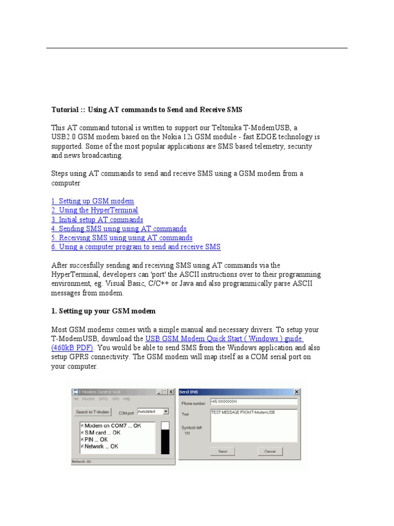 Tutorial:: Using AT Commands To Send and Receive SMS | PDF | Information And Communications ...