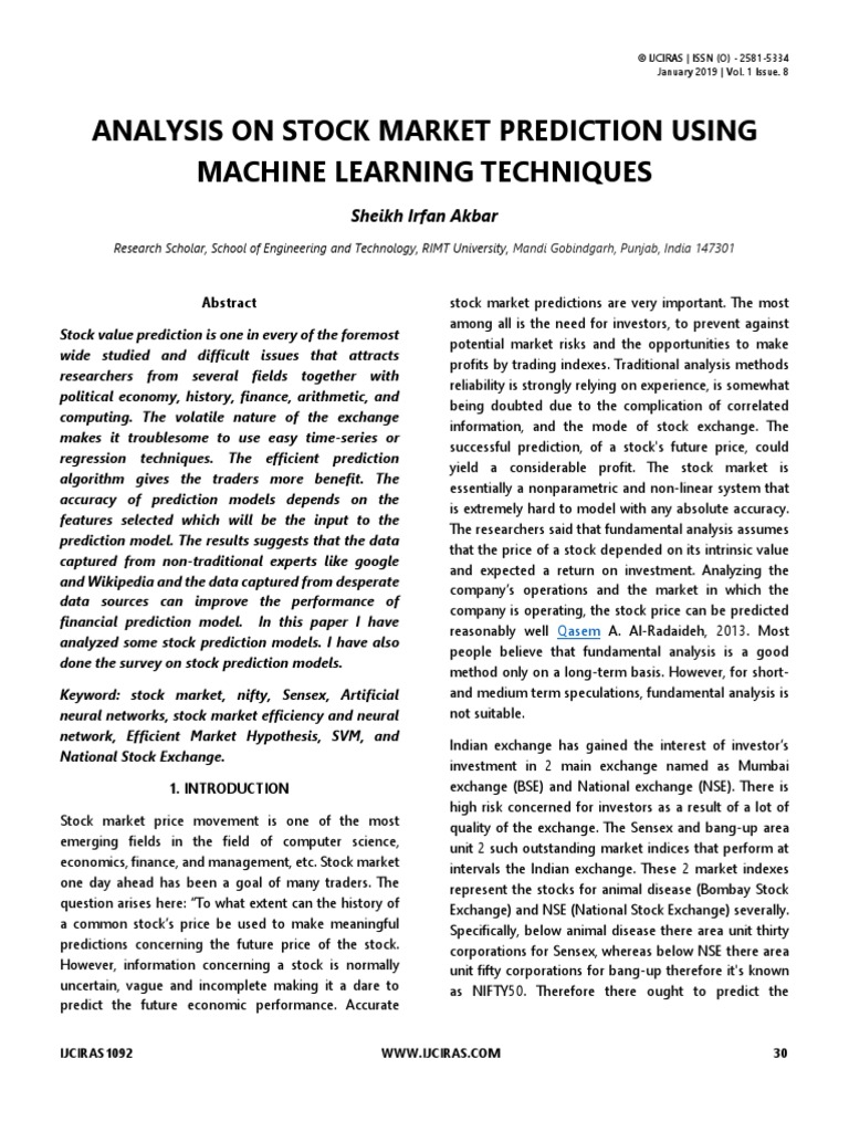 Analysis On Stock Market Prediction Using Machine Learning Techniques ...