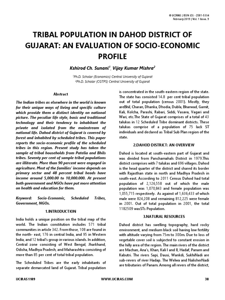Tribal Population in Dahod District of Gujarat: An Evaluation of Socio ...