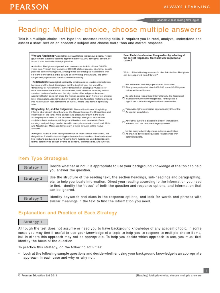 Reading: Multiple-Choice, Choose Multiple Answers: Item Type Strategies ...
