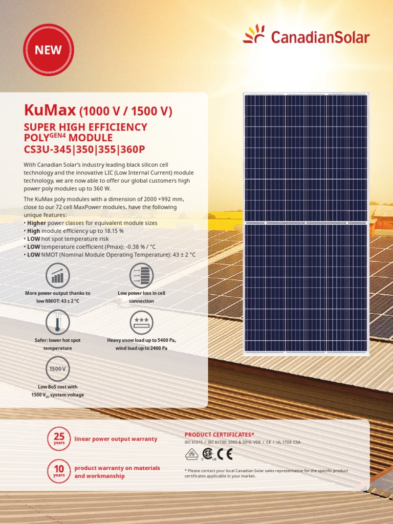 Kumax: Super High Efficiency Poly Cs3U-345 - 350 - 355 - 360P | PDF ...