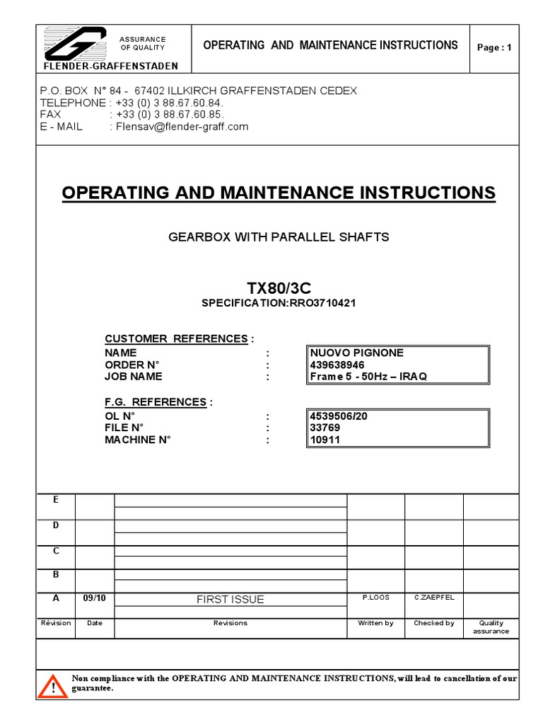 Flender-Graffenstaden Gearbox Manual | PDF | Bearing (Mechanical) | Gear