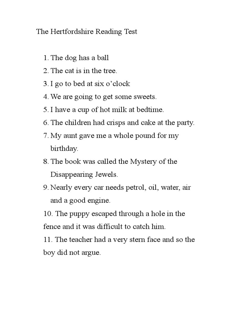 The Hertfordshire Reading Test | PDF | Wellness | Medical