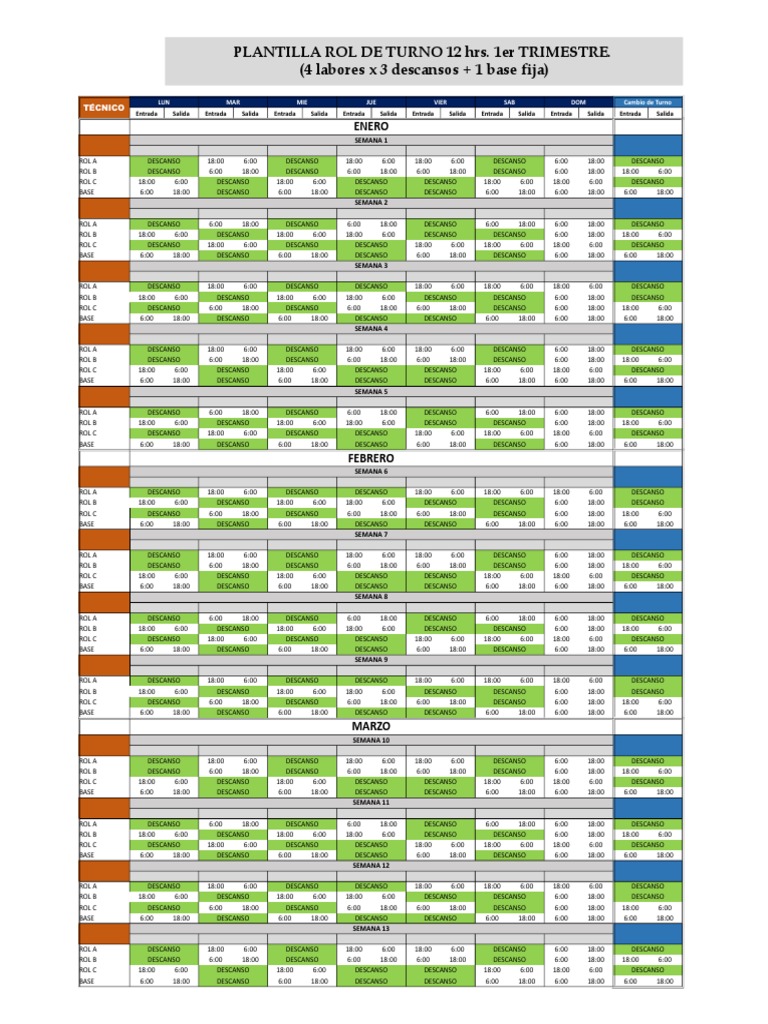 Plantillas De Calendario De Turnos De 12 Horas