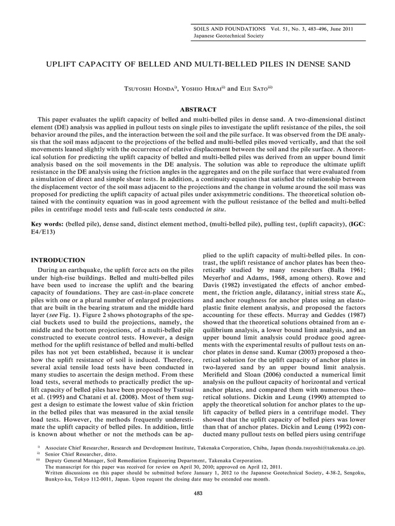 Uplift Capacity of Belled and Multi-Belled Piles in Dense Sand | PDF ...