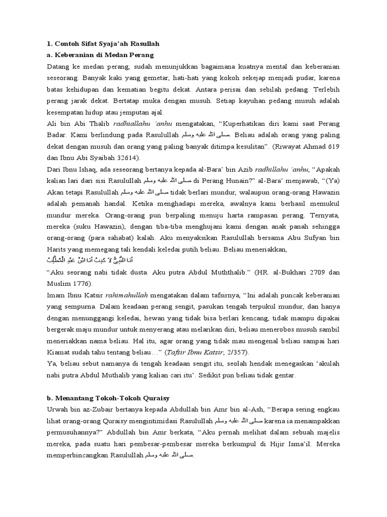 Contoh Sifat Syajaah Rasul | PDF