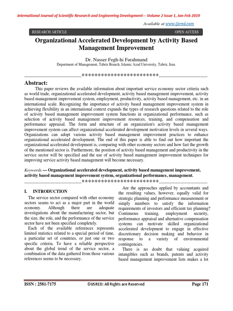 Organizational Accelerated Development by Activity Based Management ...