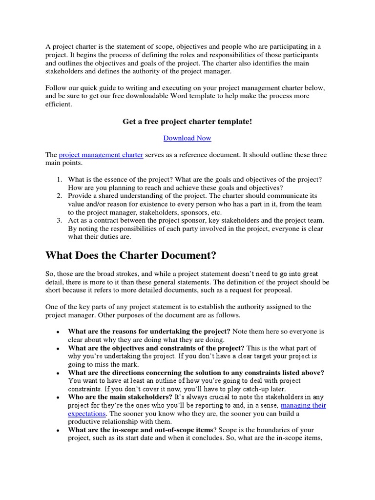 What Does The Charter Document?: Get A Free Project Charter Template ...