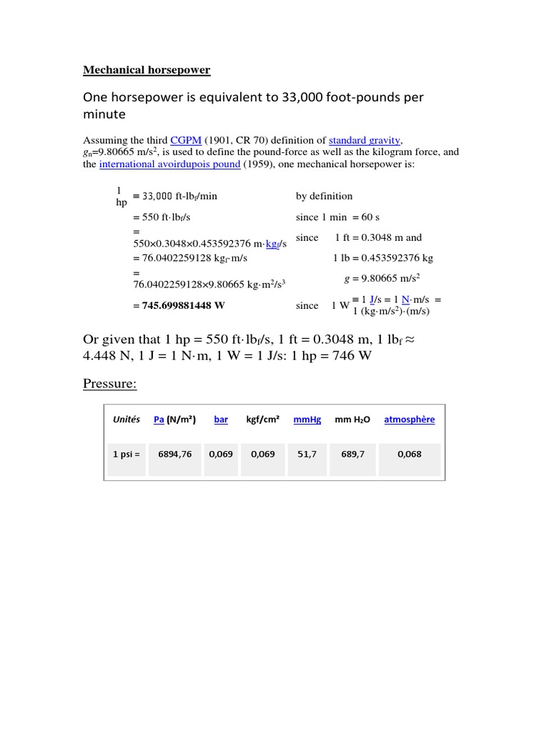 One Horsepower Is Equivalent To 33,000 Foot-Pounds Per Minute | PDF ...