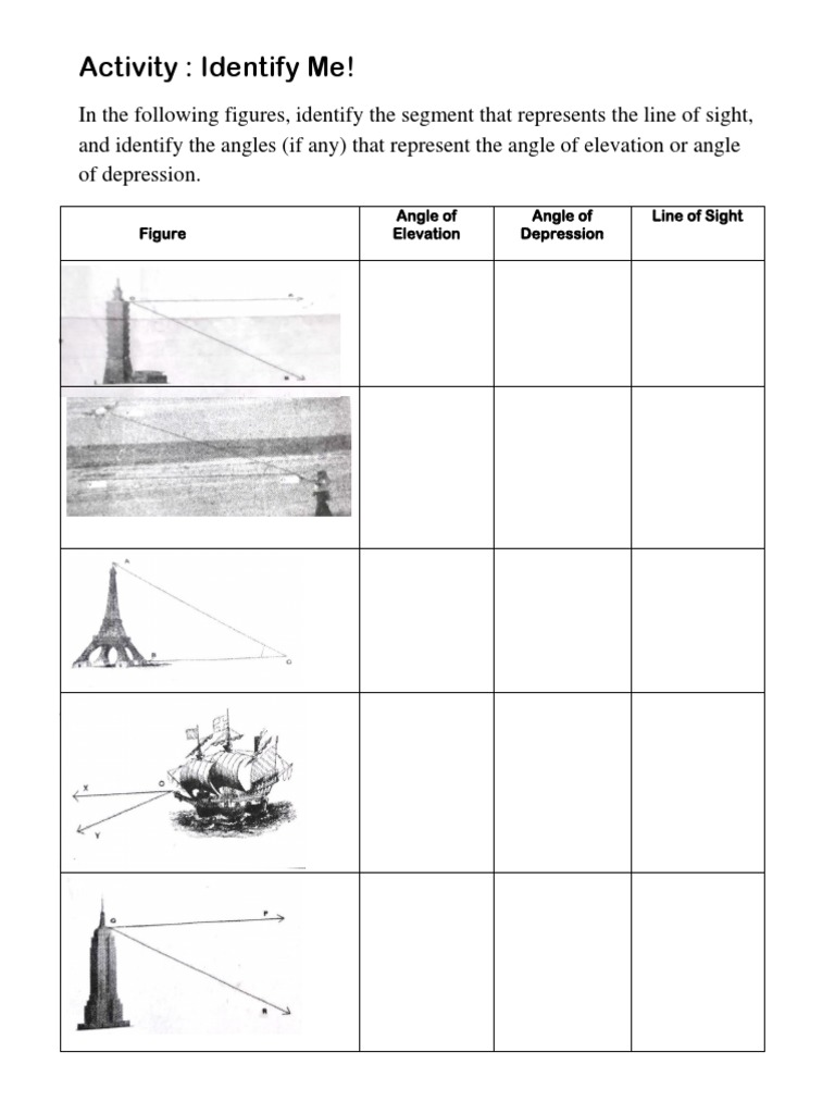 Angle of Elevation and Angle of Depression Activity | Download Free PDF ...