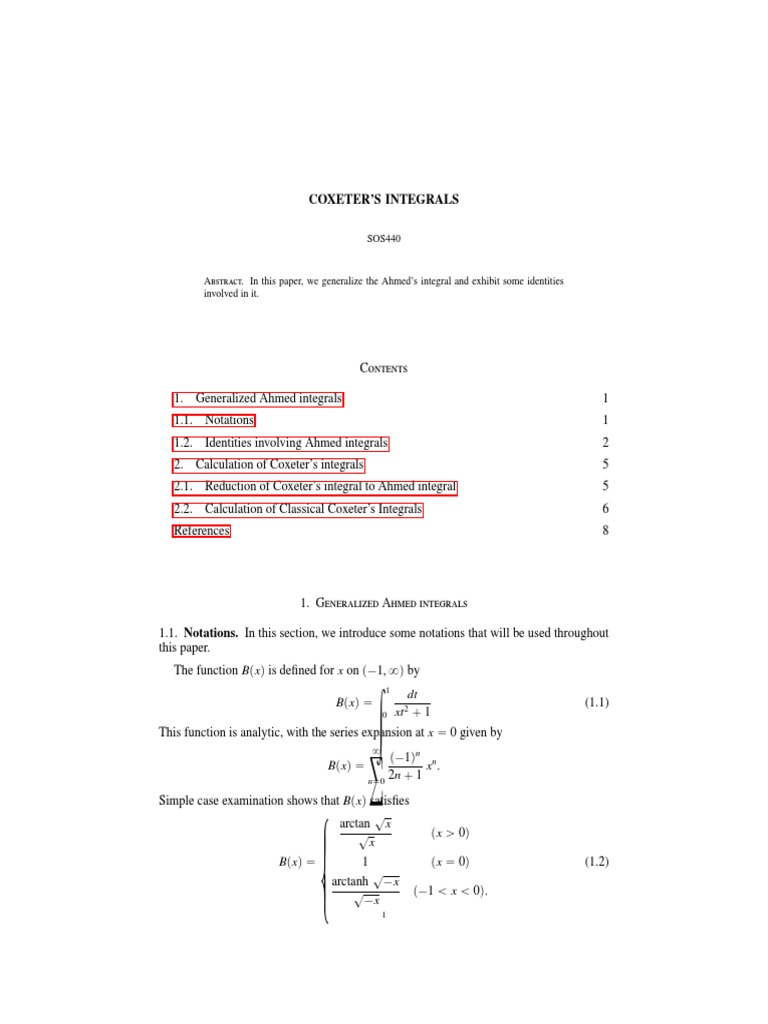 Generalizing Ahmed Integrals: Coxeter's Approach to Identifying ...