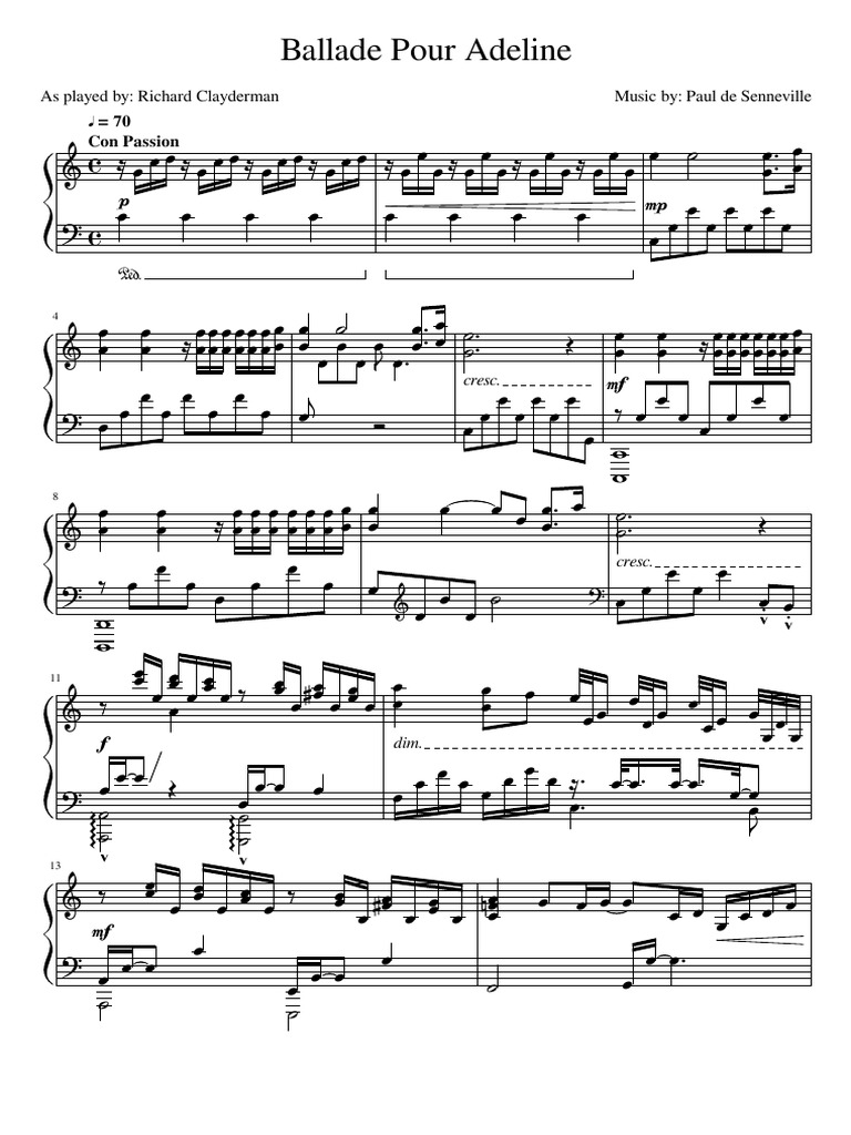 Ballade Pour Adeline: Con Passion