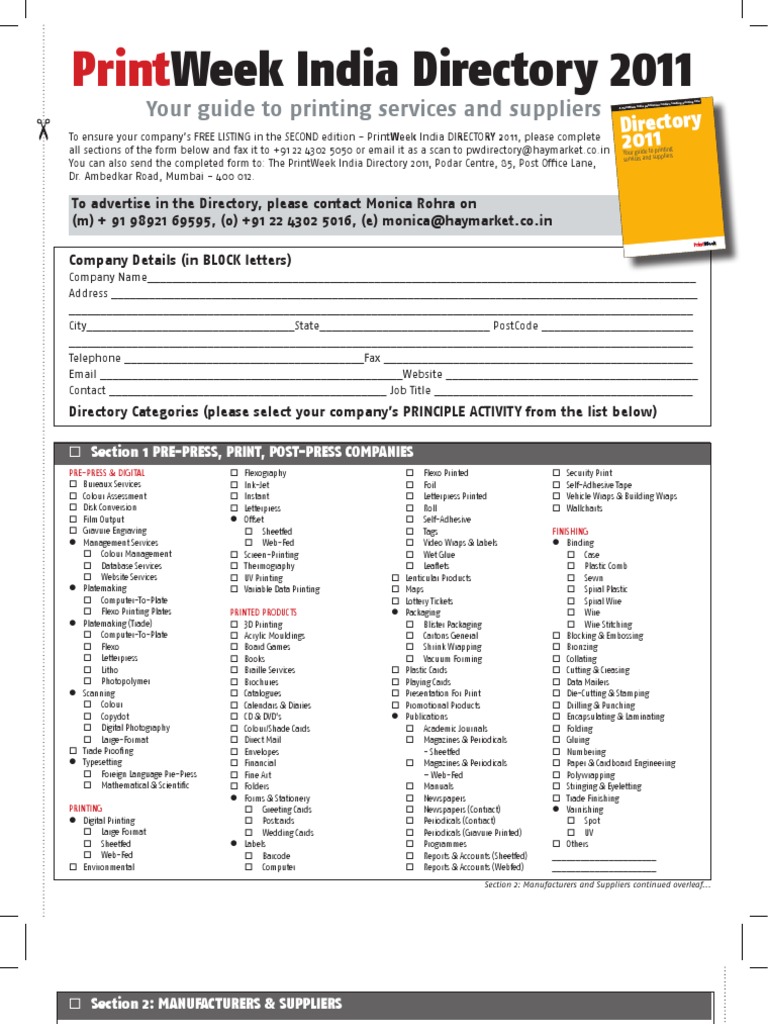 PWI Directory Form | PDF | Lithography | Printing