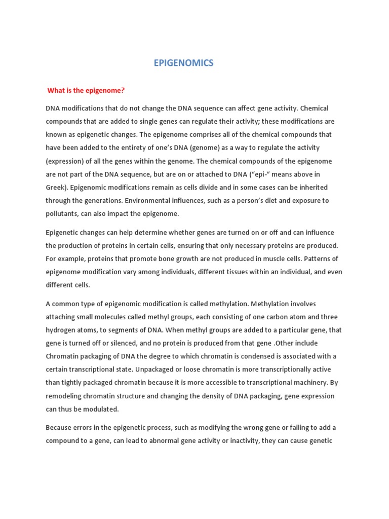Epigenomics: What Is The Epigenome? | Download Free PDF | Epigenetics ...