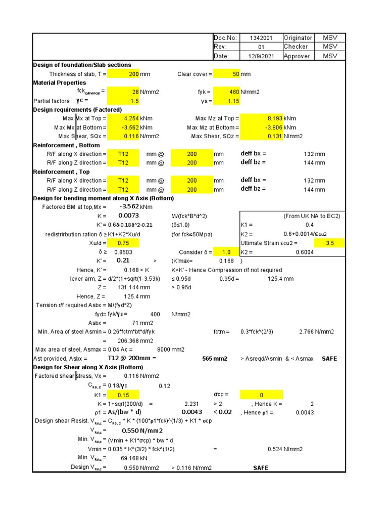 Design of Foundation/slab Sections Material Properties: Doc - No ...