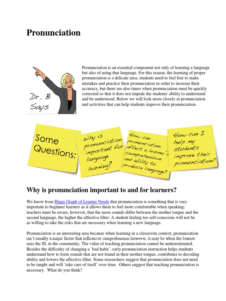 Pronunciation: Why Is Pronunciation Important To and For Learners? | PDF
