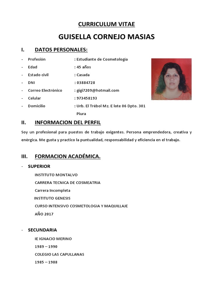 Curriculum Vitae Guisella Cornejo Masias 2017 | PDF