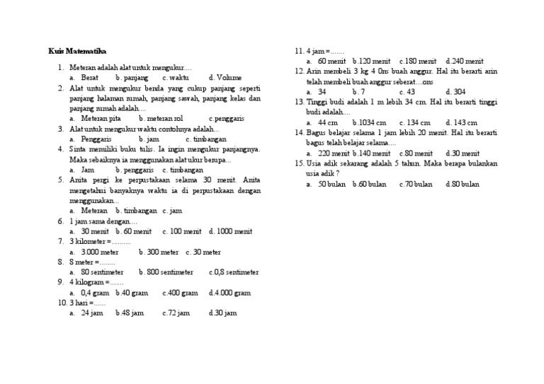 Kuis Matematika SD Kelas 3 | PDF