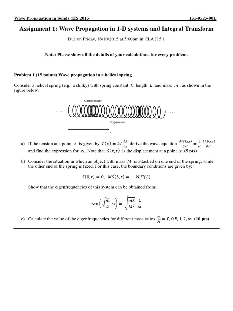 Assignment 1: Wave Propagation in 1-D Systems and Integral Transform | Download Free PDF | Wave ...
