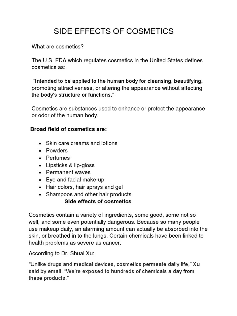 Side Effects of Cosmetics | PDF | Cosmetics | Medicine