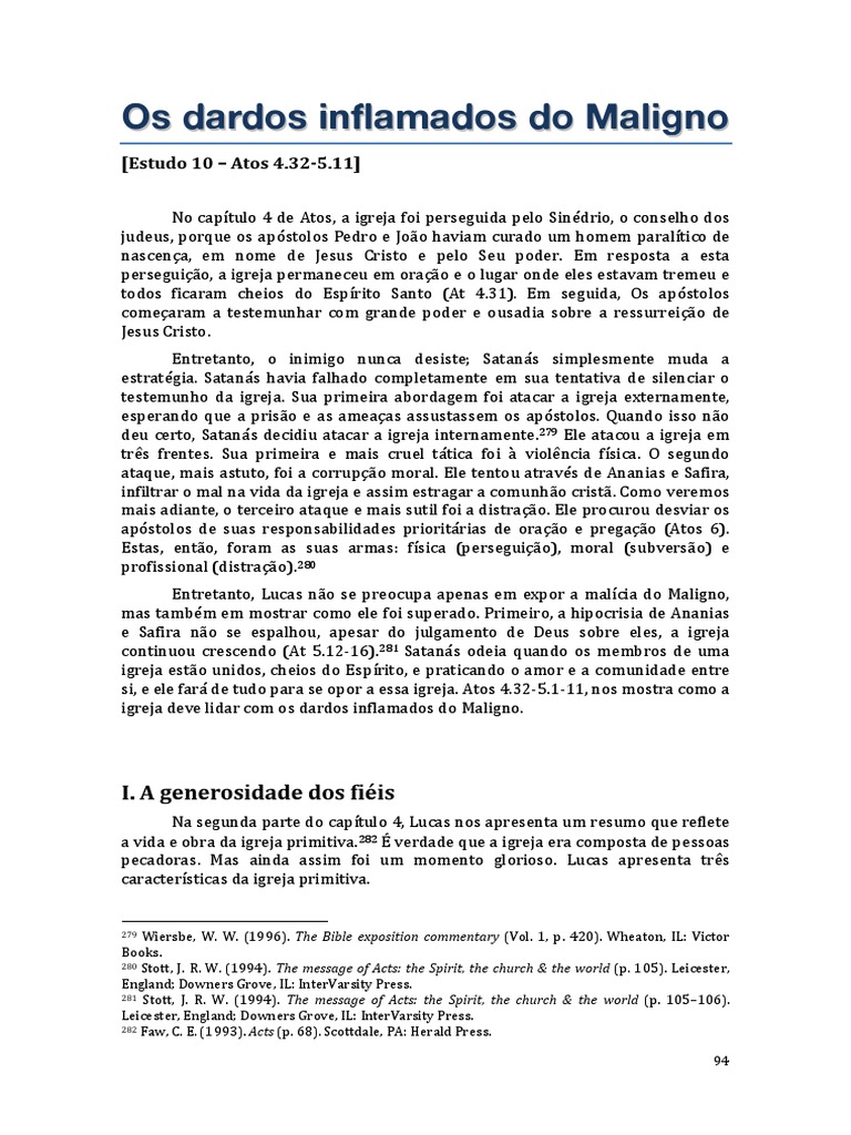 Os Dardos Inflamados Do Maligno Atos 4 32 5 11 Pdf Barnabé