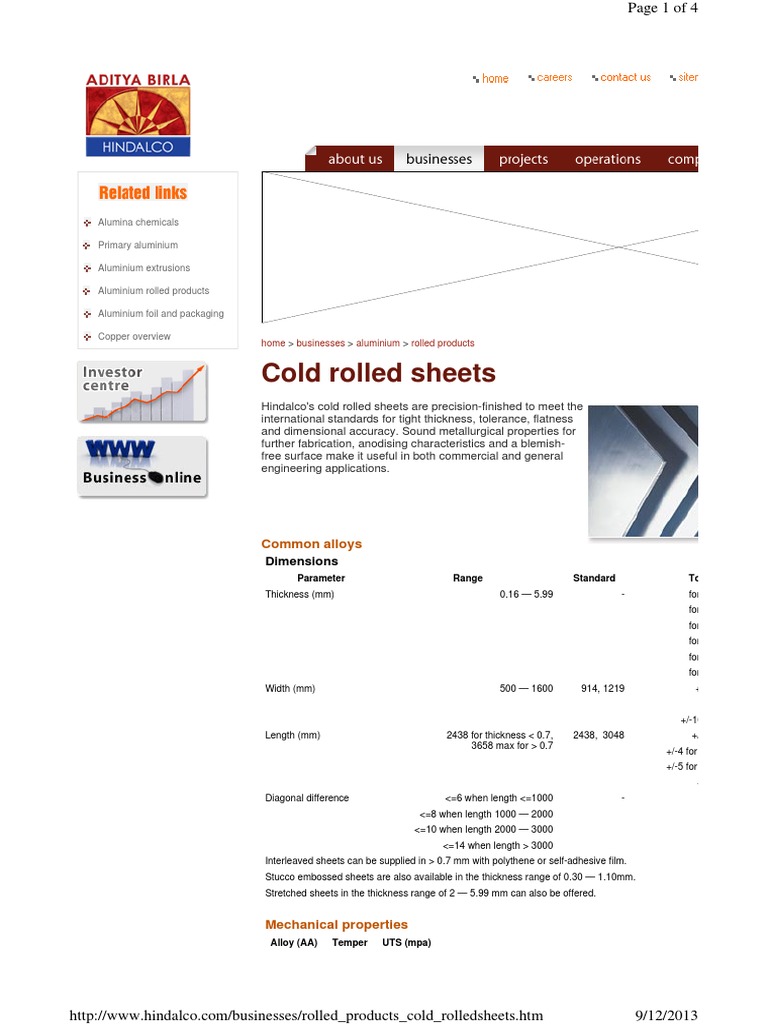 Hindalco Rolled - Products - Cold - Rolleds PDF | PDF | Engineering ...