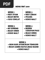 Contoh Senarai Menu RMT Sekolah Rendah 2023 | PDF