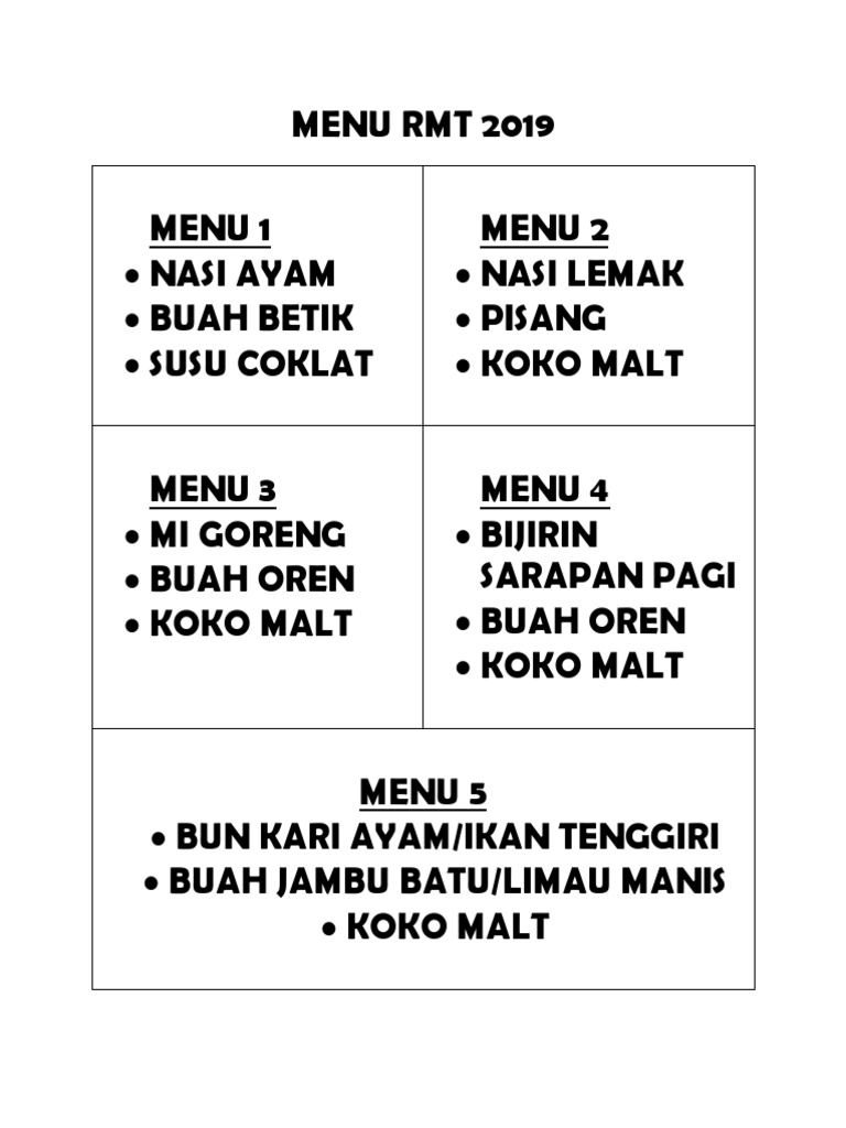 Menu RMT 2019 | PDF