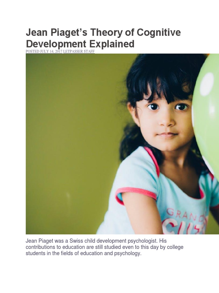 Jean Piaget's Theory of Cognitive Development Explained | PDF ...