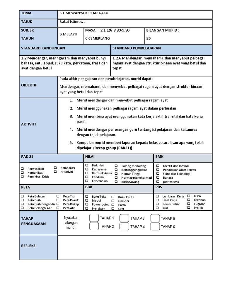 RPH BM Tahun 6 Unit 1 | PDF