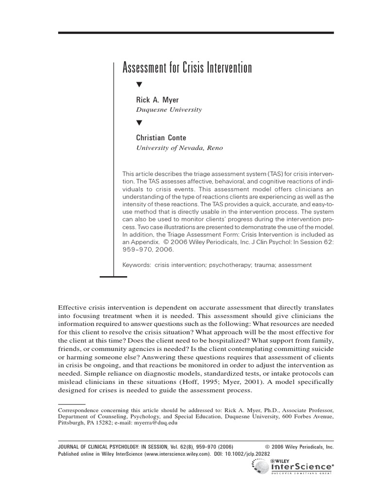 Crisis Intervention Assessment OPTIONAL PDF | PDF | Affect (Psychology ...