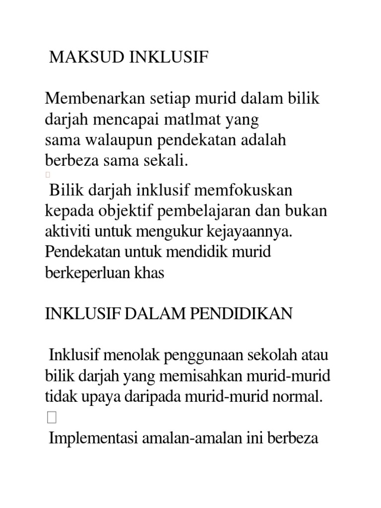 Maksud Pendidikan Inklusif | PDF