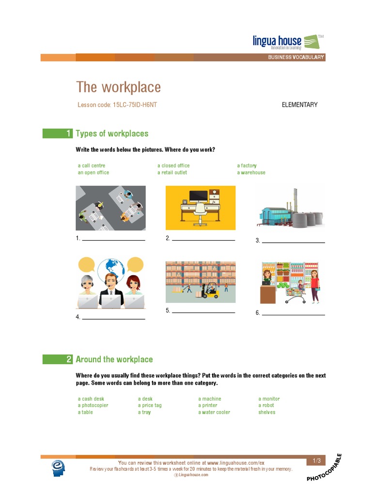 Business Vocabulary: The Workplace Guide | PDF | Desk | Languages