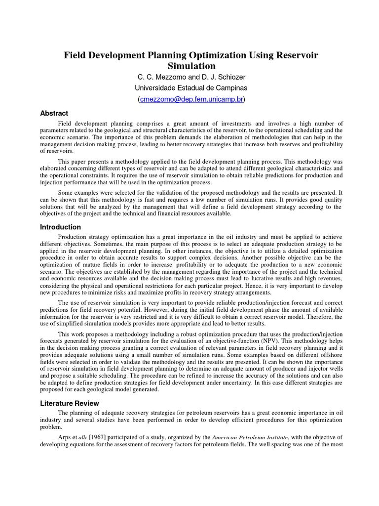 Field Development Planning Optimization Using Reservoir Simulation ...
