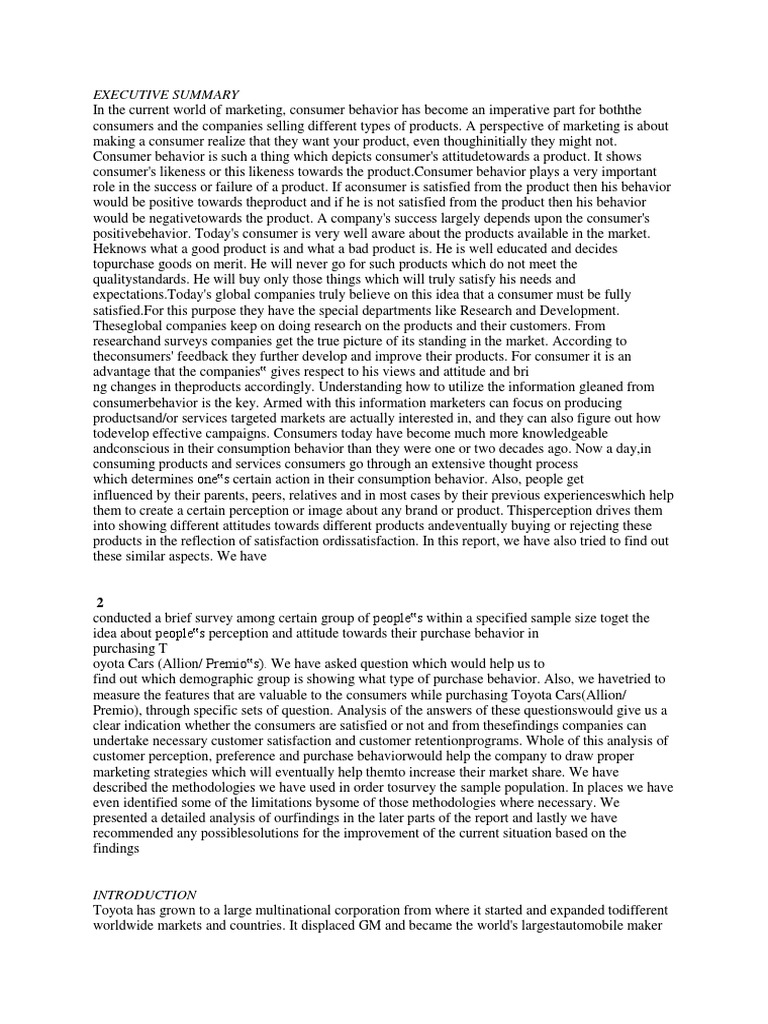 Executive Summary | PDF | Toyota | Marketing