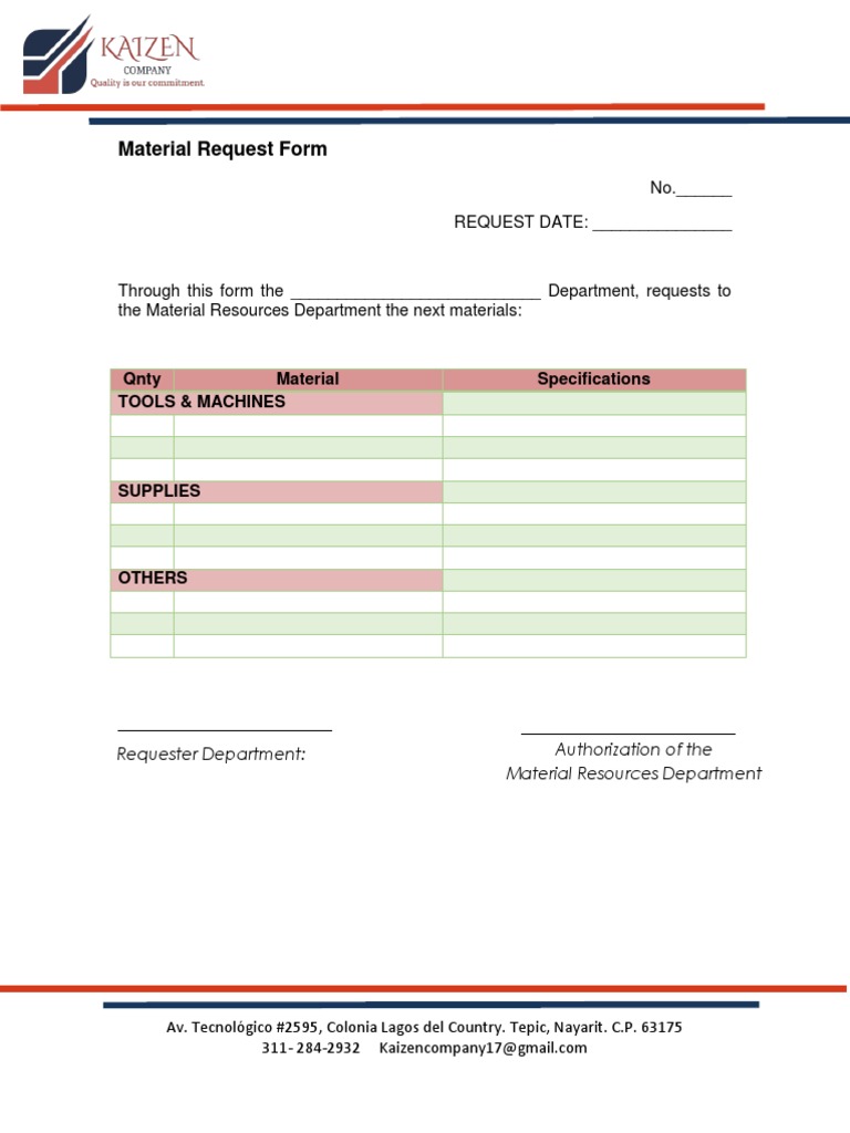 Material Request Form: Qnty Material Specifications Tools & Machines | PDF