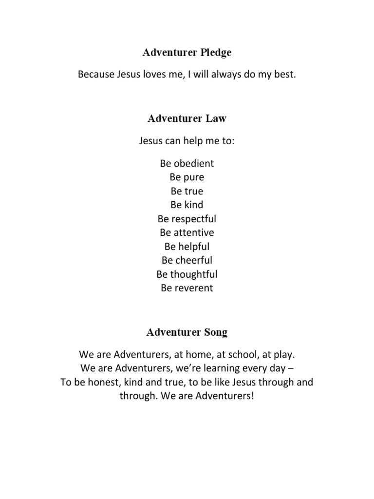 Adventurer Pledge Law Song Lyrics