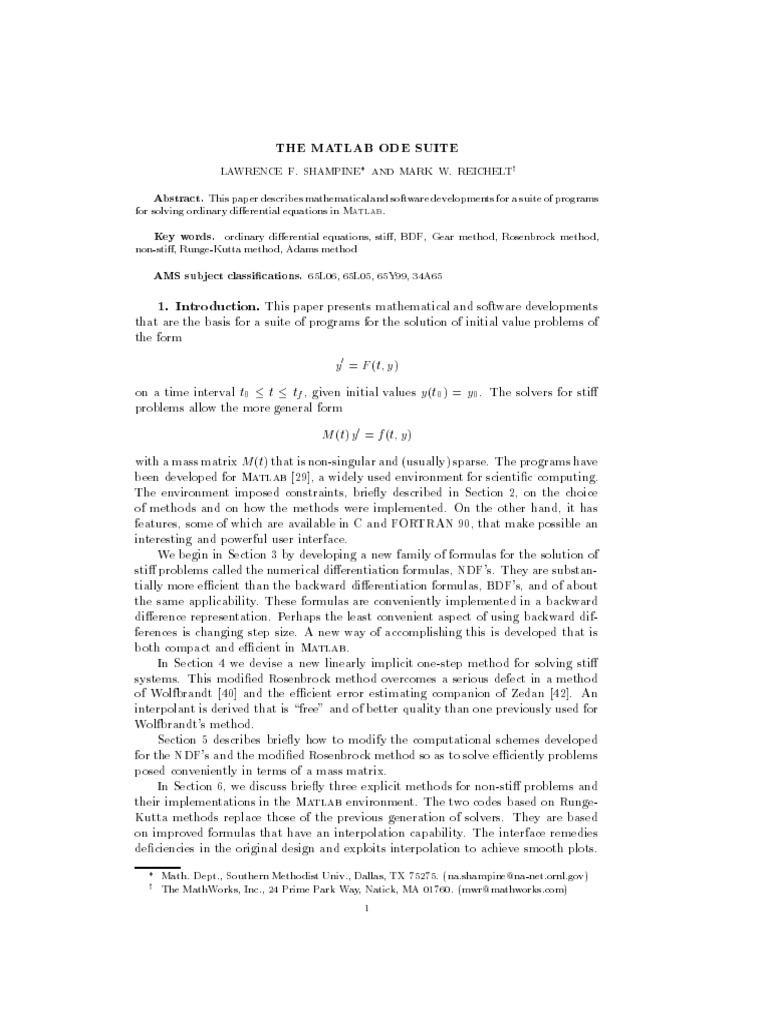 The ODE Suite MAtlab | PDF | Numerical Analysis | Ordinary Differential ...