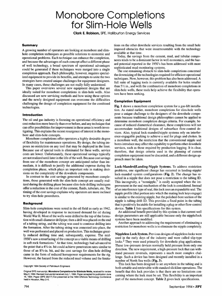 Monobore Completions for Slim-Hole Wells | Nature