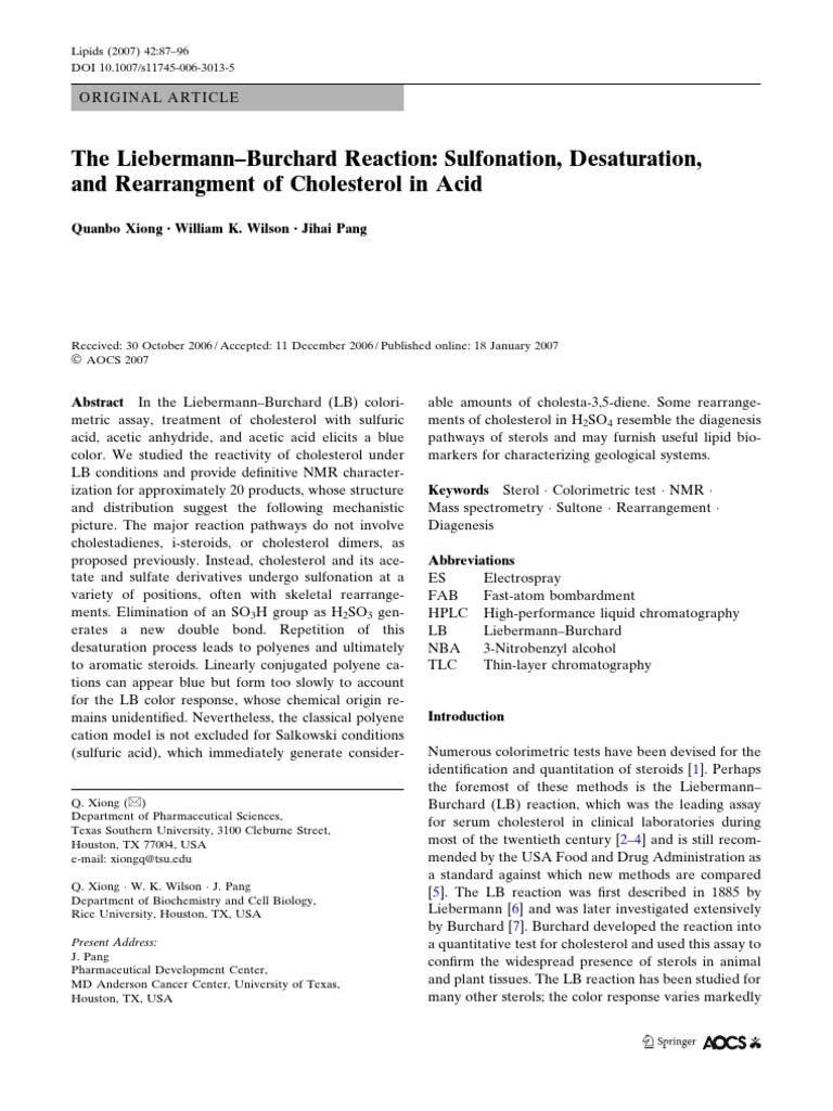 The Liebermann–Burchard Reaction | Sulfuric Acid | Acetic Acid