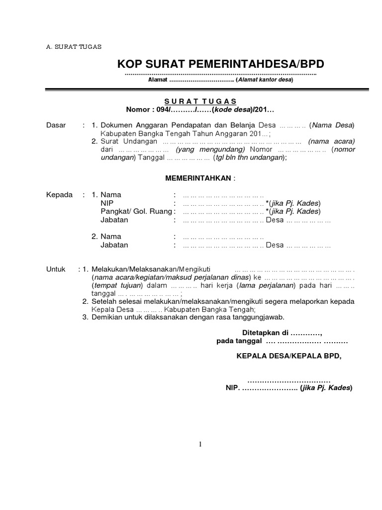 Surat Tugas dan SPD Desa | PDF