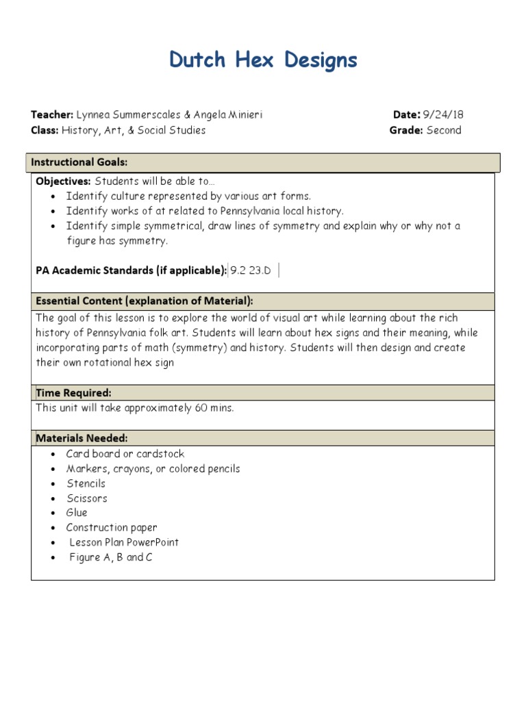 Rotational Hex Designs Lesson | PDF | Symmetry | Lesson Plan
