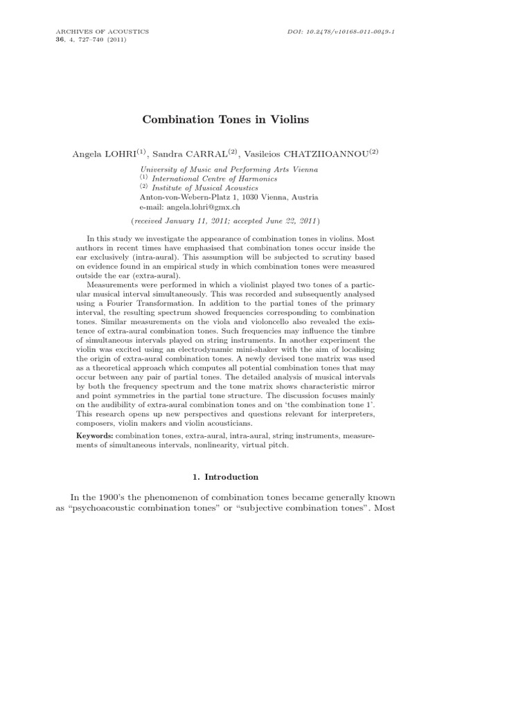 Extra-Aural Combination Tones in Violins | PDF | Pitch (Music) | Violin