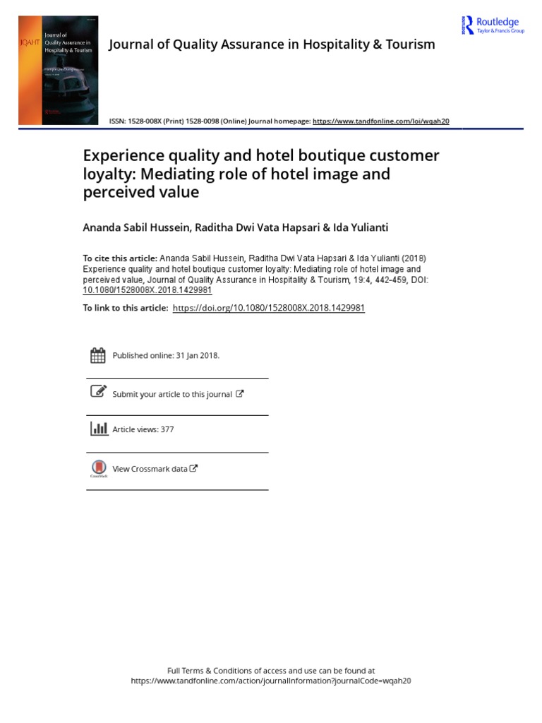 Experience Quality and Hotel Boutique Customer Loyalty Mediating Role ...